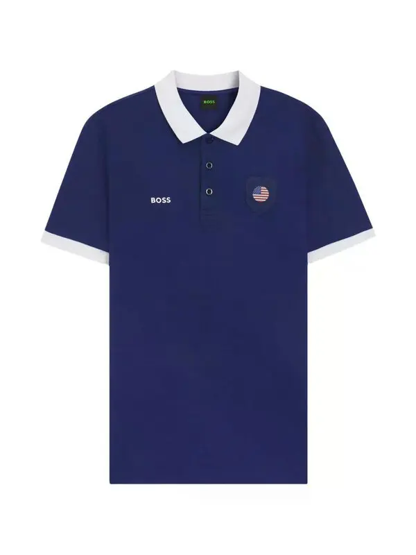BOSS Flag-patch Polo Shirt - Blue