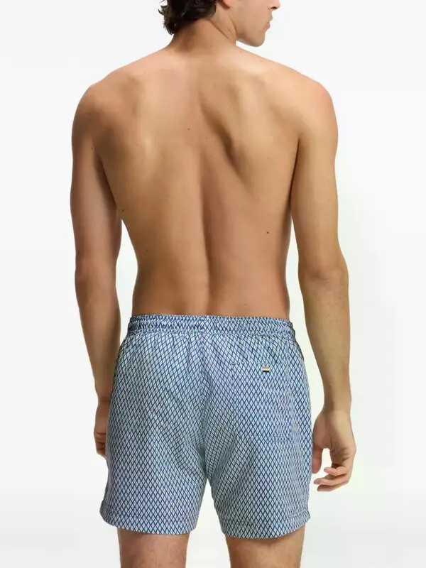BOSS Diamond-pattern Drawstring Swim Shorts - Blue