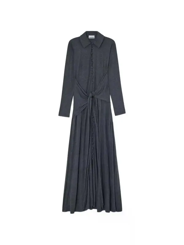 GANNI Buttoned Tie-waist Maxi Dress - Grey