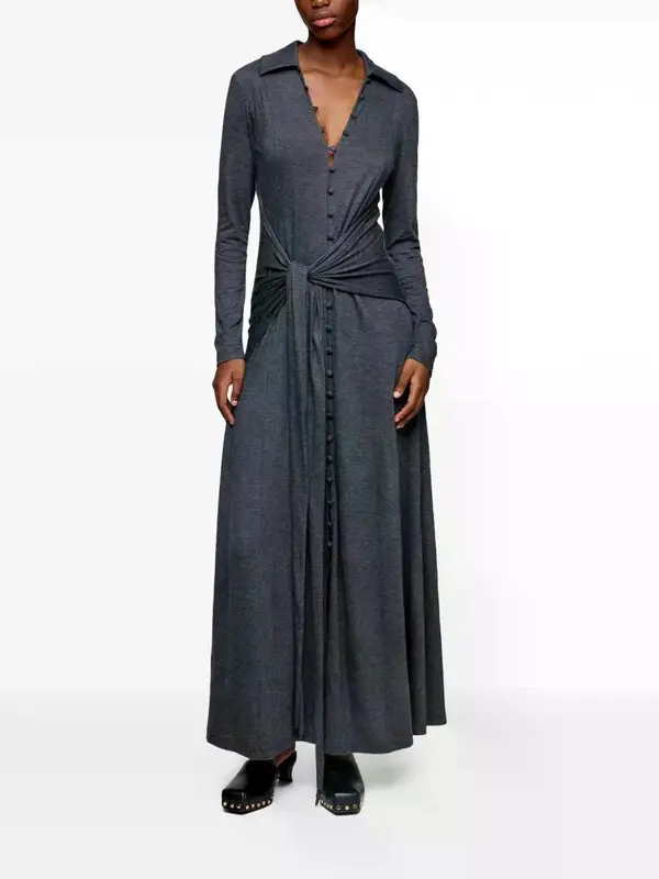 GANNI Buttoned Tie-waist Maxi Dress - Grey