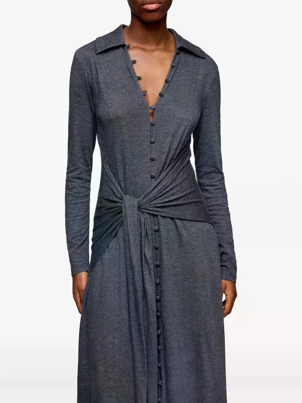 GANNI Buttoned Tie-waist Maxi Dress - Grey