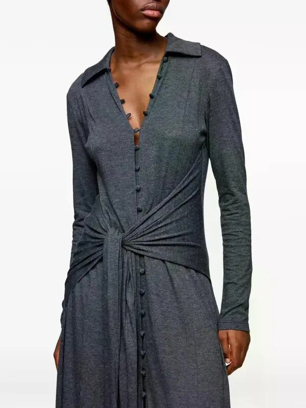 GANNI Buttoned Tie-waist Maxi Dress - Grey