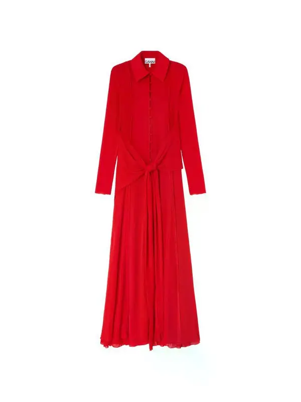 GANNI Maxi Buttoned Tie Dress