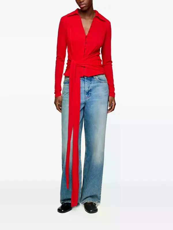 GANNI Marl Mesh Tie Blouse - Red