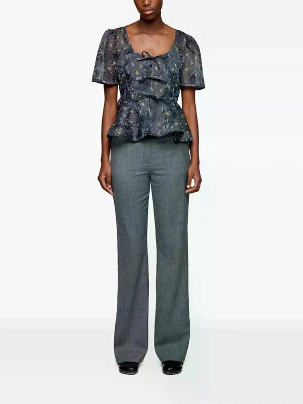 GANNI Floral Print Peplum Blouse - Grey