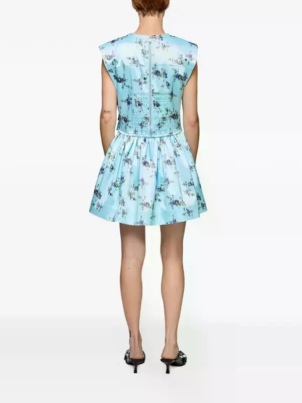 GANNI Floral-print Mini Dress - Blue