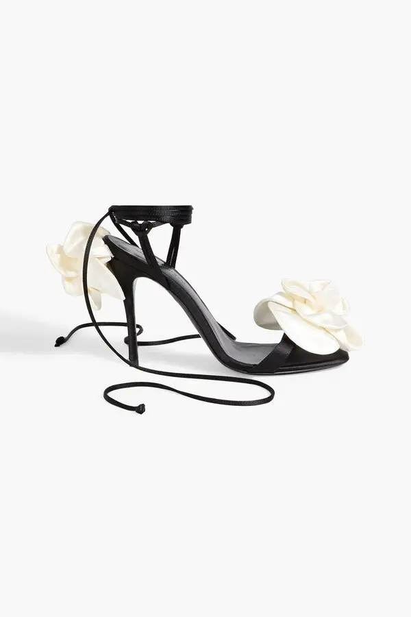 Magda Butrym Floral-appliquéd Satin Sandals - Black