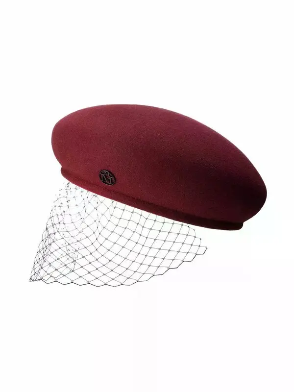 MAISON MICHEL Bonnie Veil Felt Beret - Red