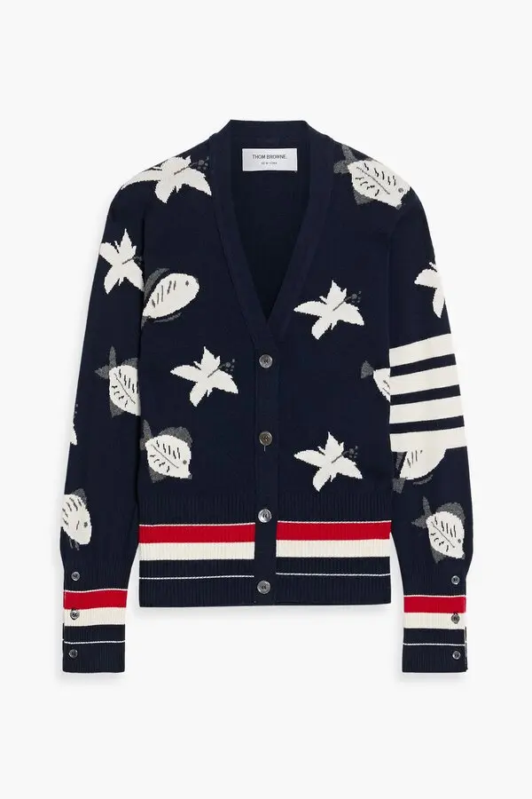 Thom Browne Intarsia Cashmere Cardigan - Navy