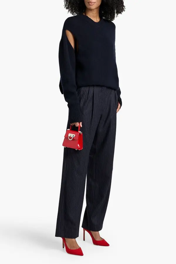 FERRAGAMO Cutout Cashmere-blend Sweater - Navy