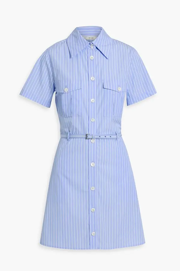 FRAME The Striped Safari Mini Shirt Dress - Light Blue