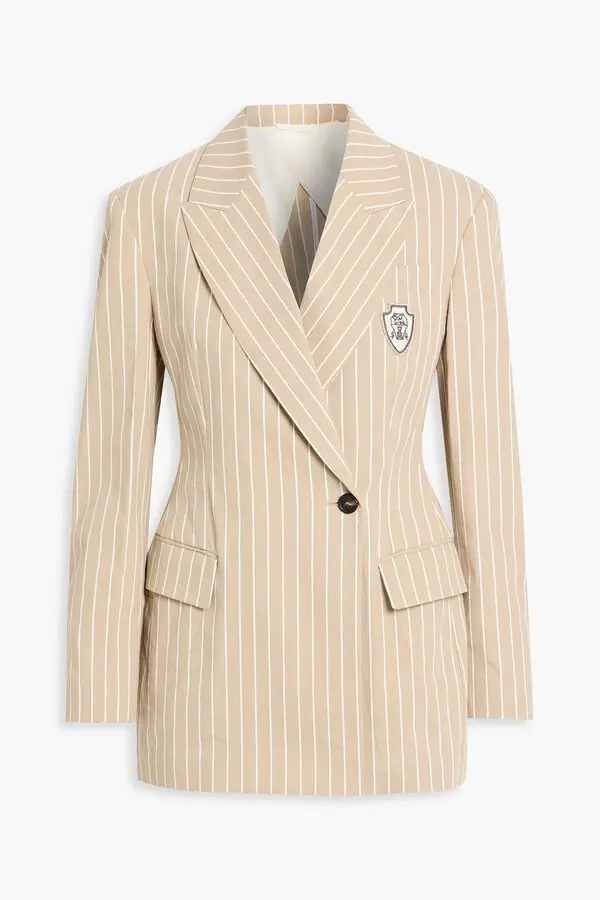 Brunello Cucinelli Striped Cotton And Silk-blend Blazer - Sand