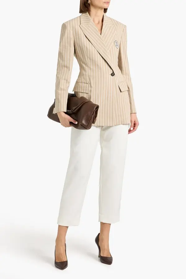 Brunello Cucinelli Striped Cotton And Silk-blend Blazer - Sand