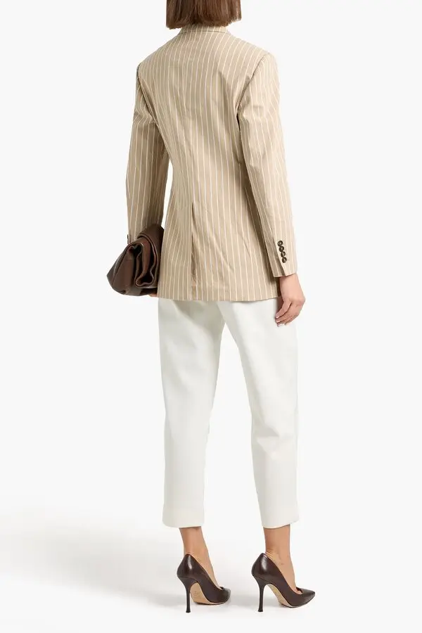Brunello Cucinelli Striped Cotton And Silk-blend Blazer - Sand