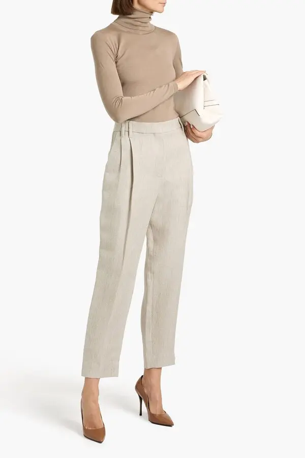 Brunello Cucinelli Pleated Linen-twill Tapered Pants