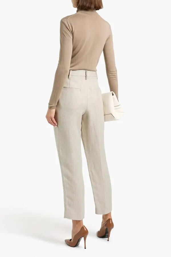 Brunello Cucinelli Pleated Linen-twill Tapered Pants