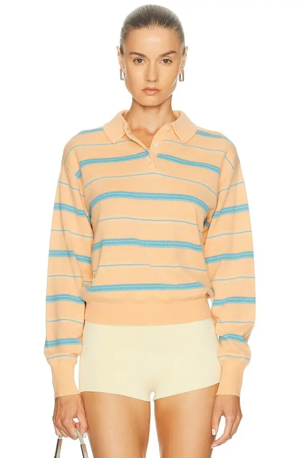 Guest In Residence Collegiate Stripe Polo Sweater - Sorbet Combo