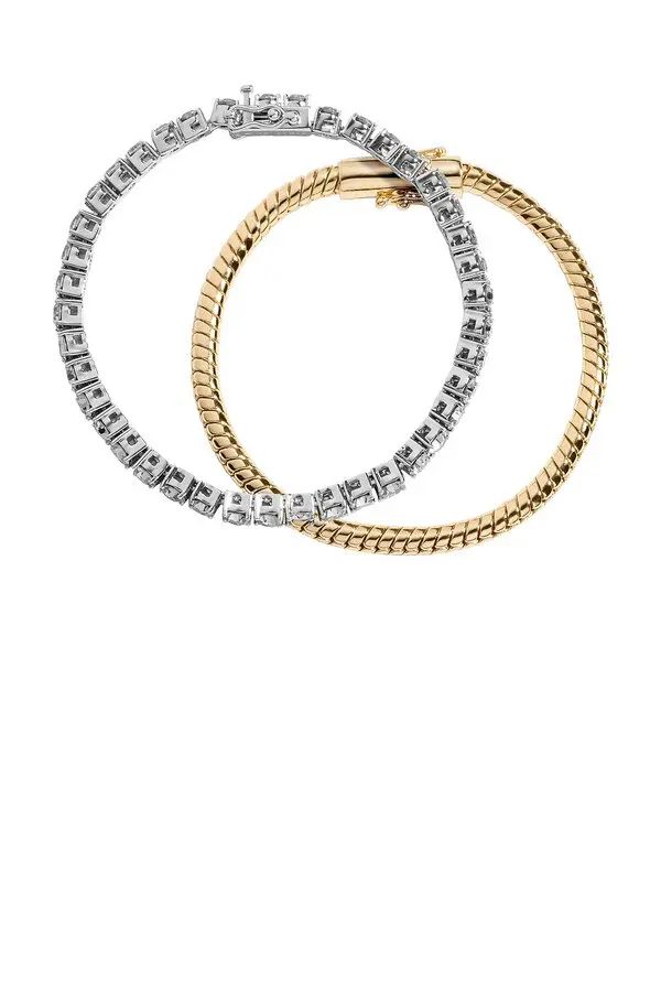 Demarson Ivy Tennis Bracelet Set Of 2 - Gold  Silver  & Crystal