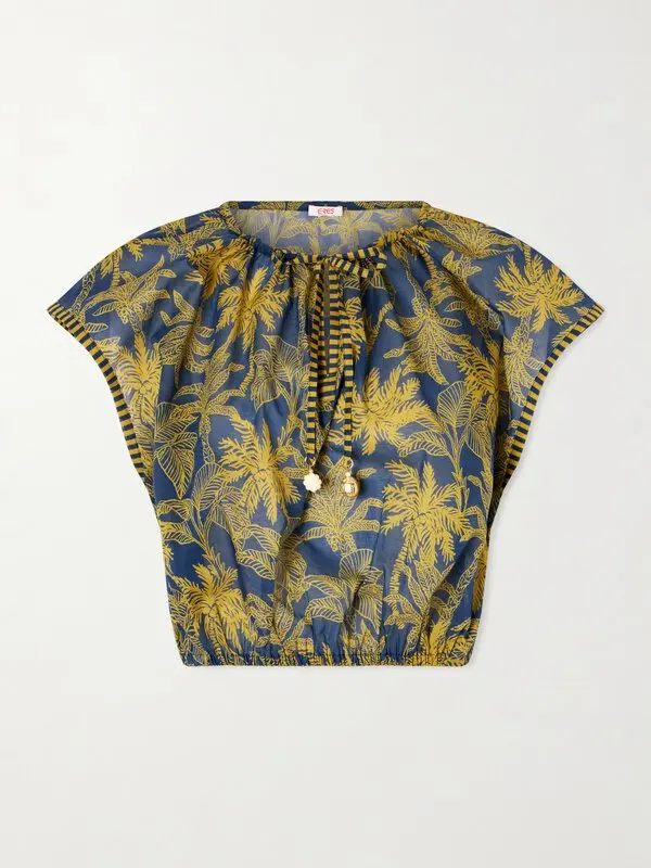 ERES Crocodile Embellished Printed Cotton-voile Blouse - Blue