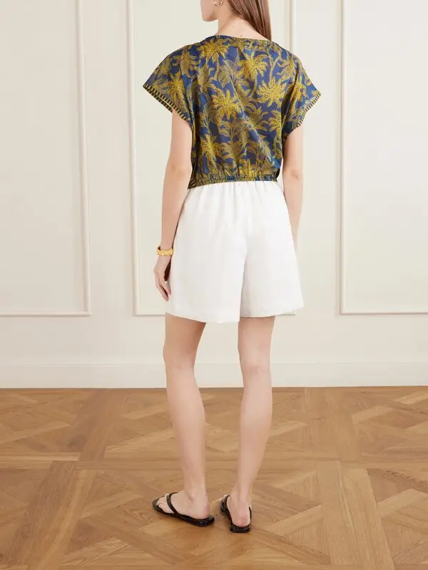 ERES Crocodile Embellished Printed Cotton-voile Blouse - Blue