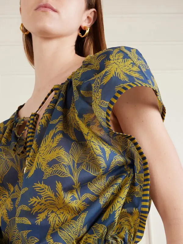 ERES Crocodile Embellished Printed Cotton-voile Blouse - Blue