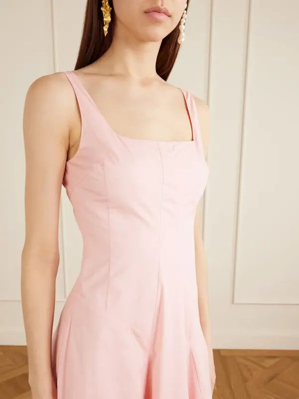Staud Willow Pleated Cotton-blend Midi Dress
