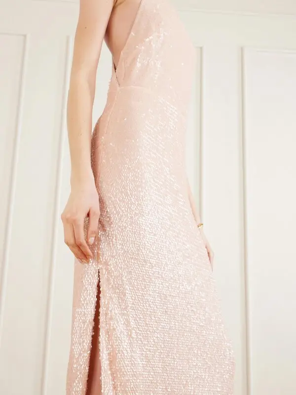 Staud Sequined Tulle Halterneck Midi Dress - Brown