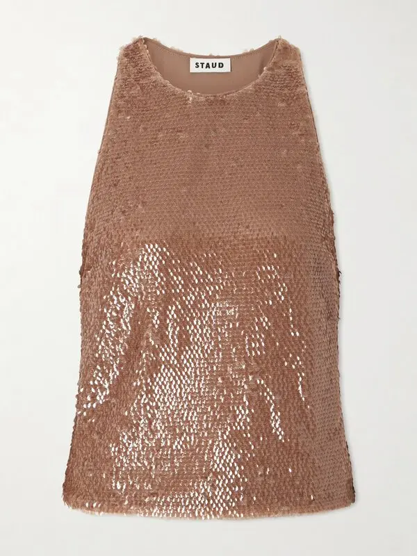 Staud Bree Sequined Tulle Top - Brown