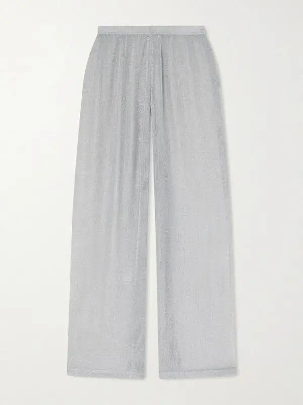 Staud Ali Metallic Knitted Wide-leg Pants - Silver