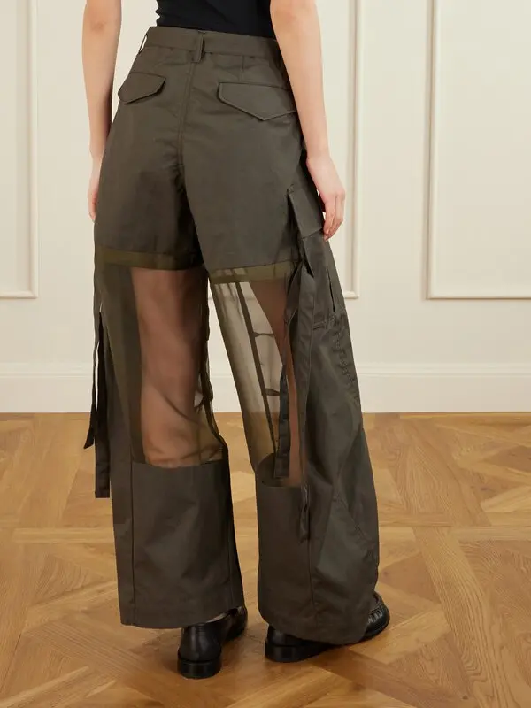 Sacai Chiffon And Cotton Wide-leg Pants