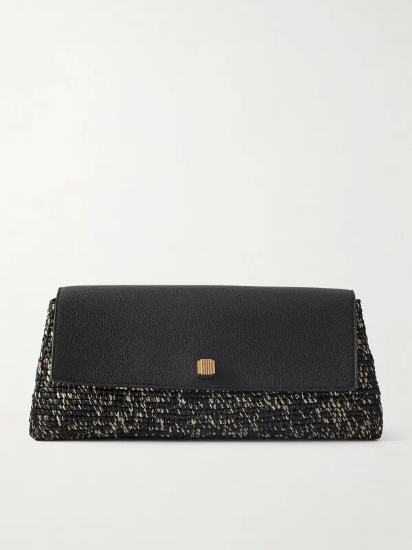 Khaite Audrey Textured-leather And Raffia Clutch - Multi