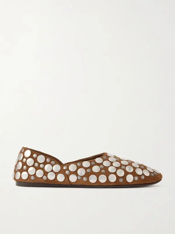 Khaite Jane Studded Suede Flats - Brown