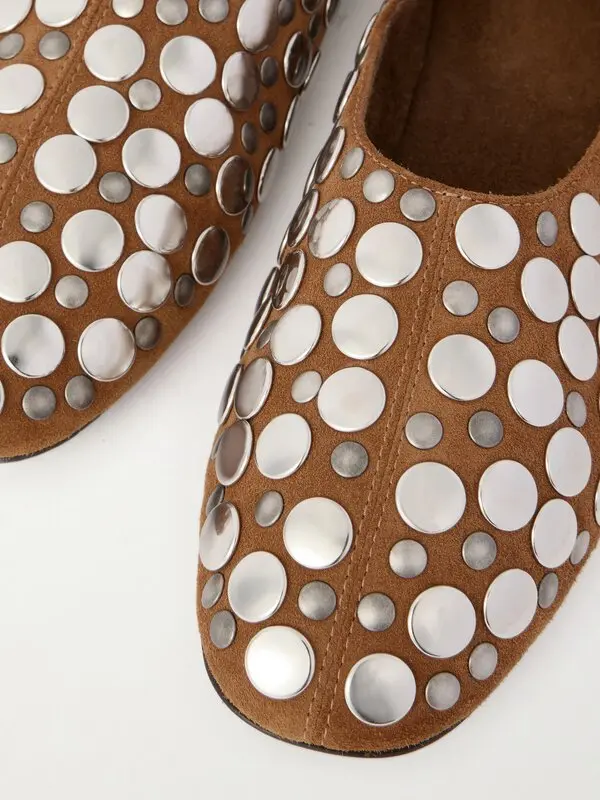Khaite Jane Studded Suede Flats - Brown