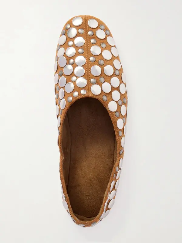 Khaite Jane Studded Suede Flats - Brown