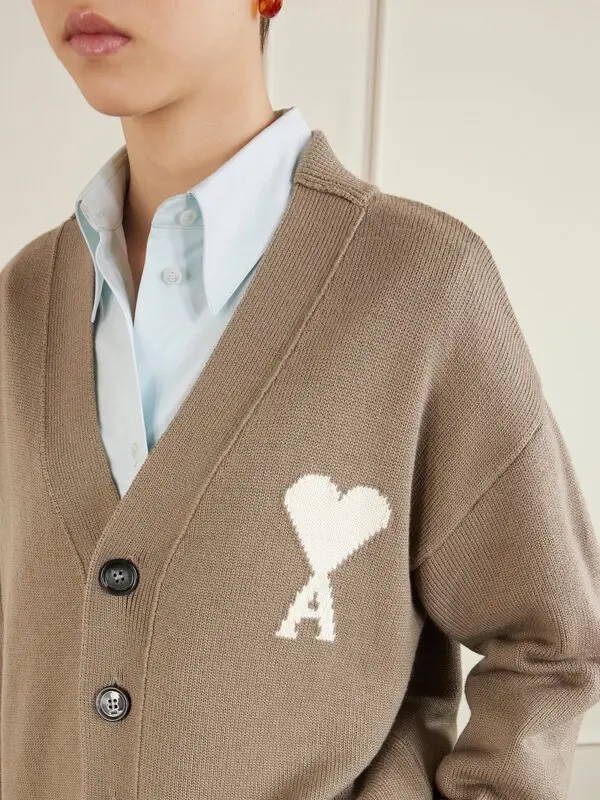 AMI Paris Intarsia Wool And Cotton-blend Cardigan