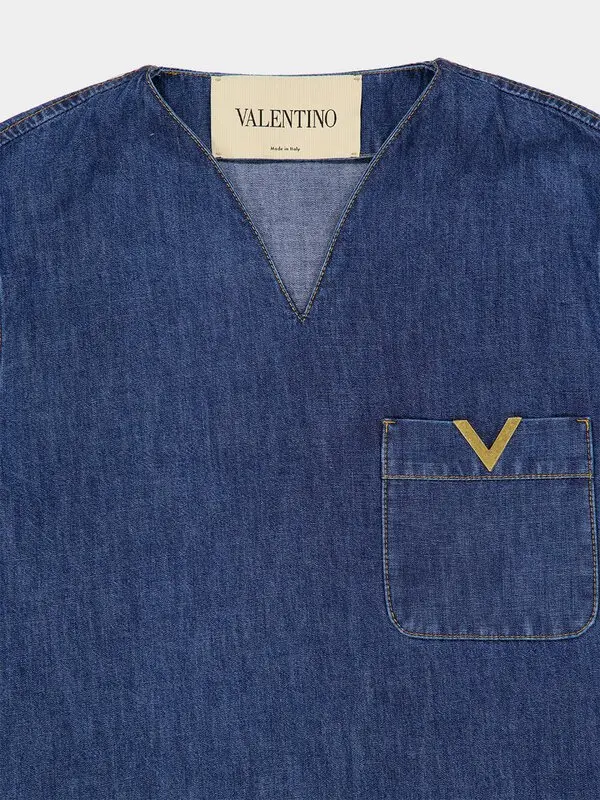 Valentino Garavani Denim Chambray V-neck Shirt - Blue
