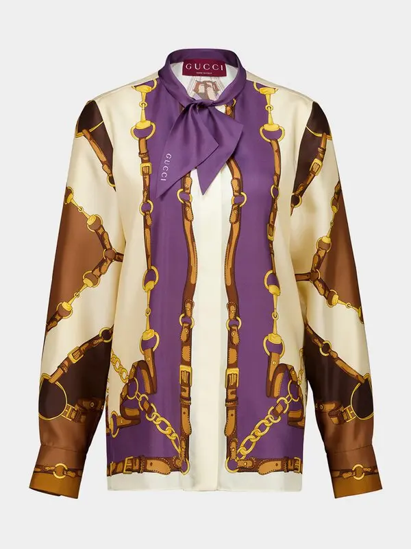 Gucci Printed Silk Twill Shirt - Purple