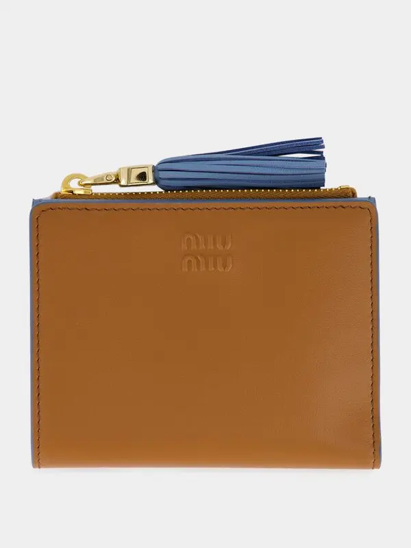 Miu Miu Cognac And Blue Leather Wallet - Brown