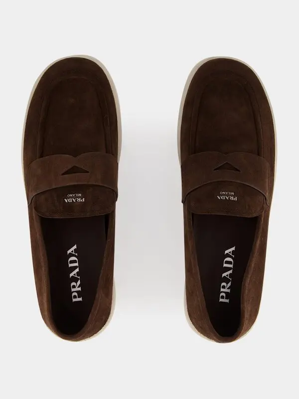 Prada Suede Penny Loafers - Brown