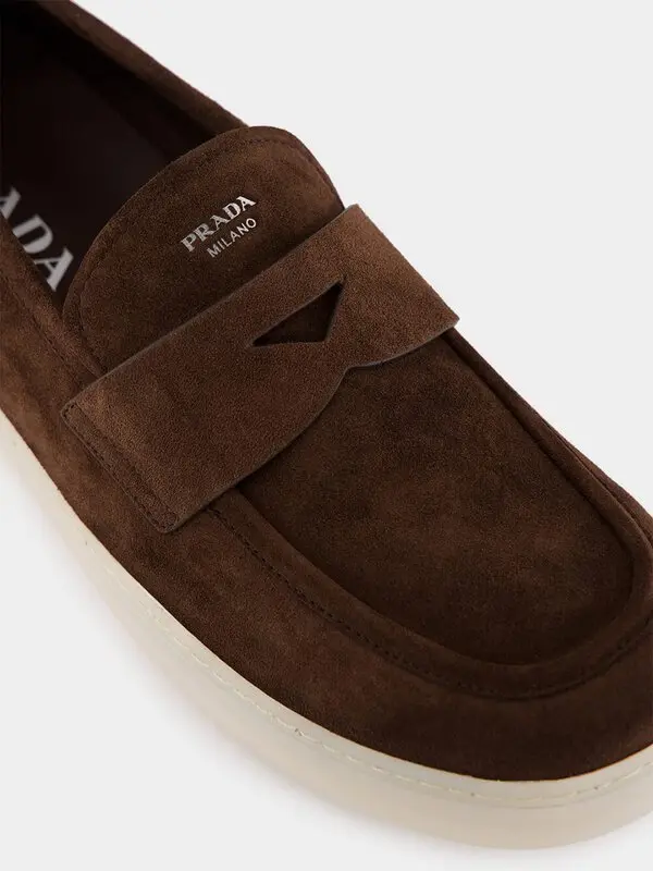 Prada Suede Penny Loafers - Brown