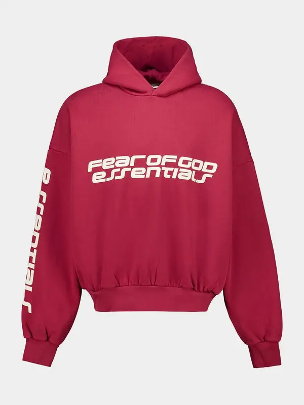 Fear Of God Cropped Relaxed Hooded Sweatshirt - Red