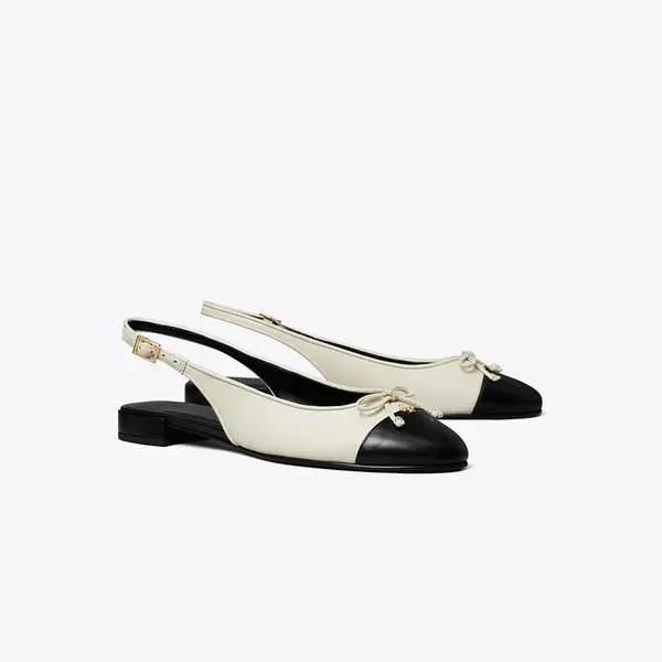 Tory Burch Cap-toe Slingback - Light Cream/perfect Black