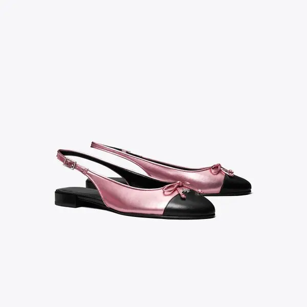 Tory Burch Cap-toe Slingback - Pink Etoile/perfect Black