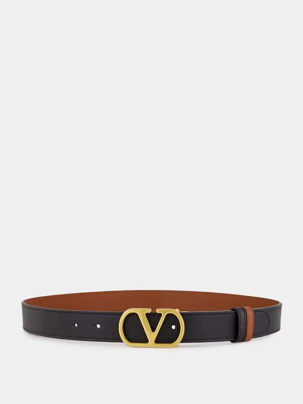 Valentino Garavani Reversible Calfskin Vlogo Belt - Black