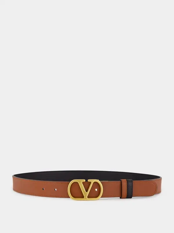 Valentino Garavani Reversible Calfskin Vlogo Belt - Black