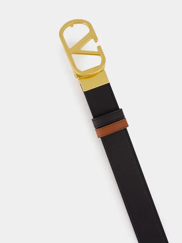 Valentino Garavani Reversible Calfskin Vlogo Belt - Black
