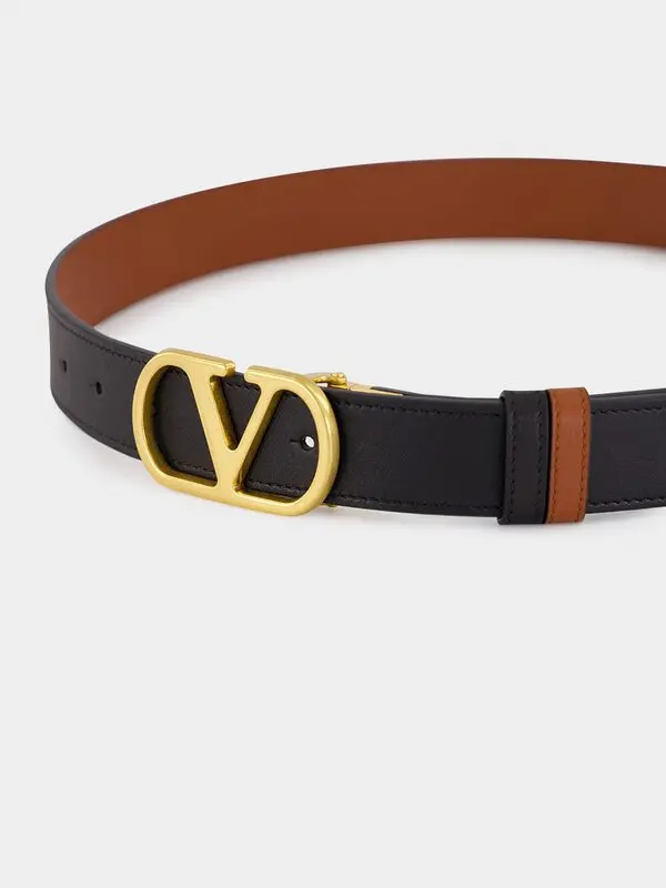 Valentino Garavani Reversible Calfskin Vlogo Belt - Black