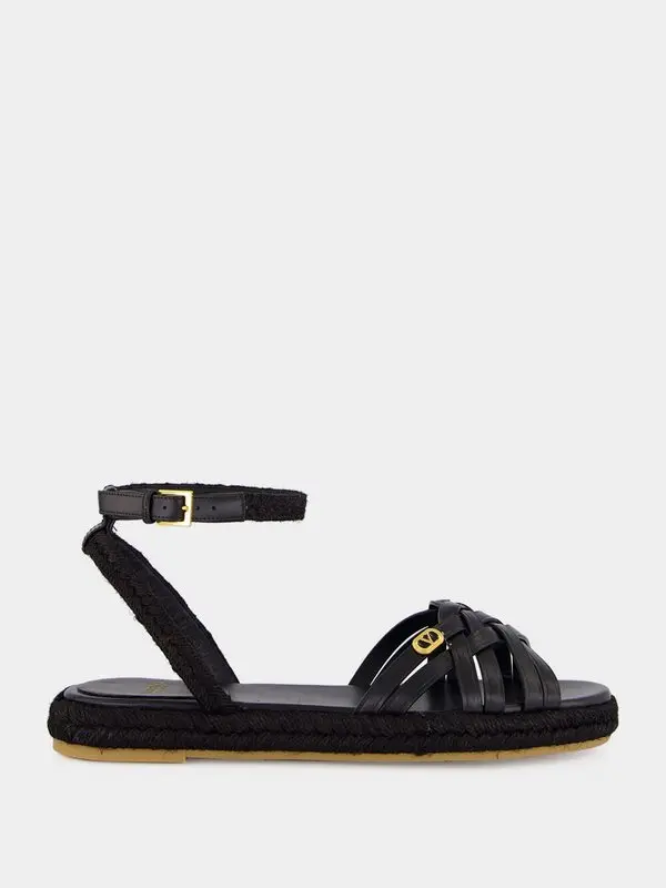 Valentino Garavani Leather Espadrille Sandals - Black