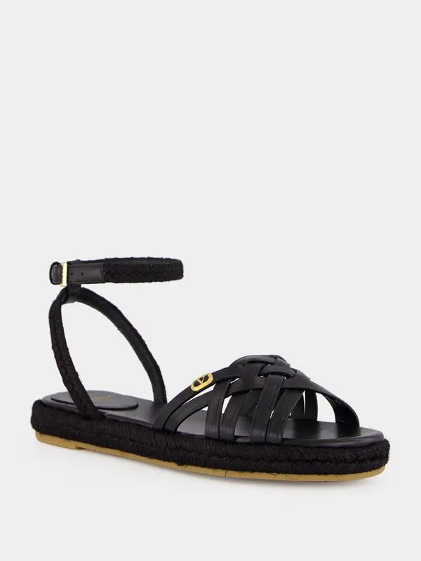 Valentino Garavani Leather Espadrille Sandals - Black