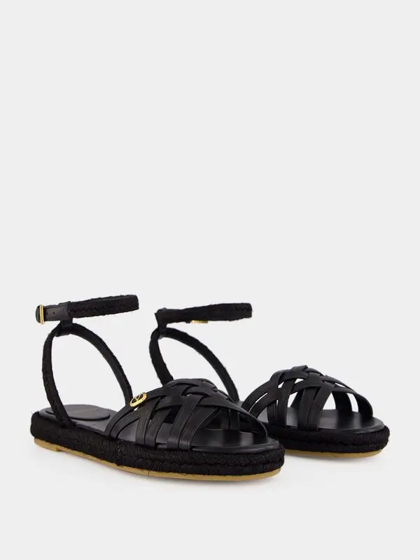 Valentino Garavani Leather Espadrille Sandals - Black